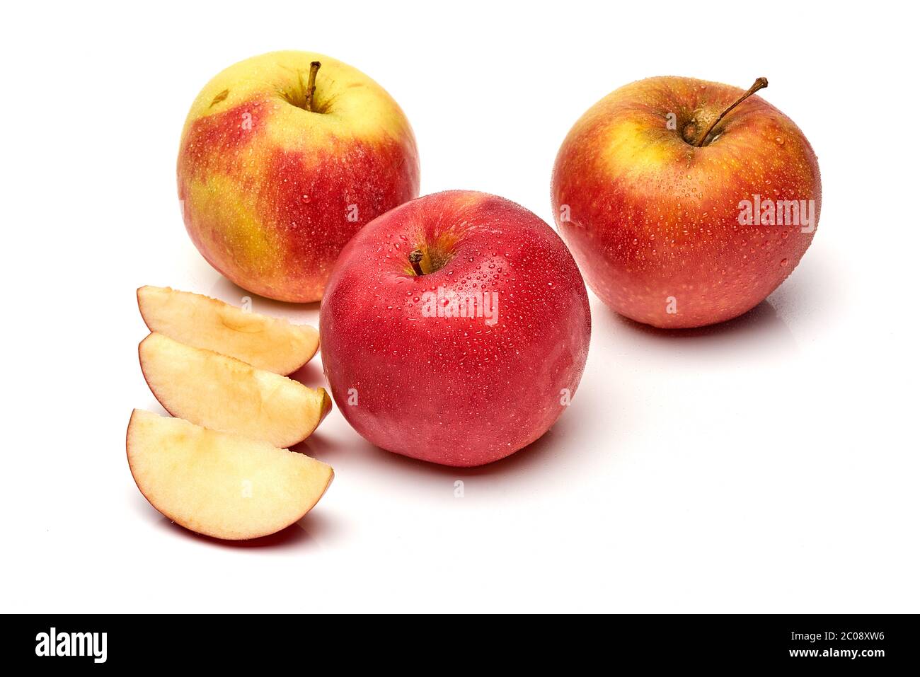 Isolated apples. Whole red apple fruit with slice (cut) isolated on ...