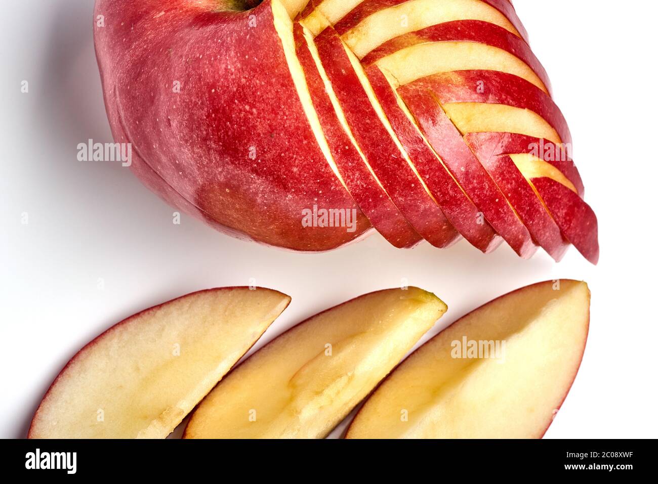 Isolated apples. Whole red apple fruit with slice (cut) isolated on ...