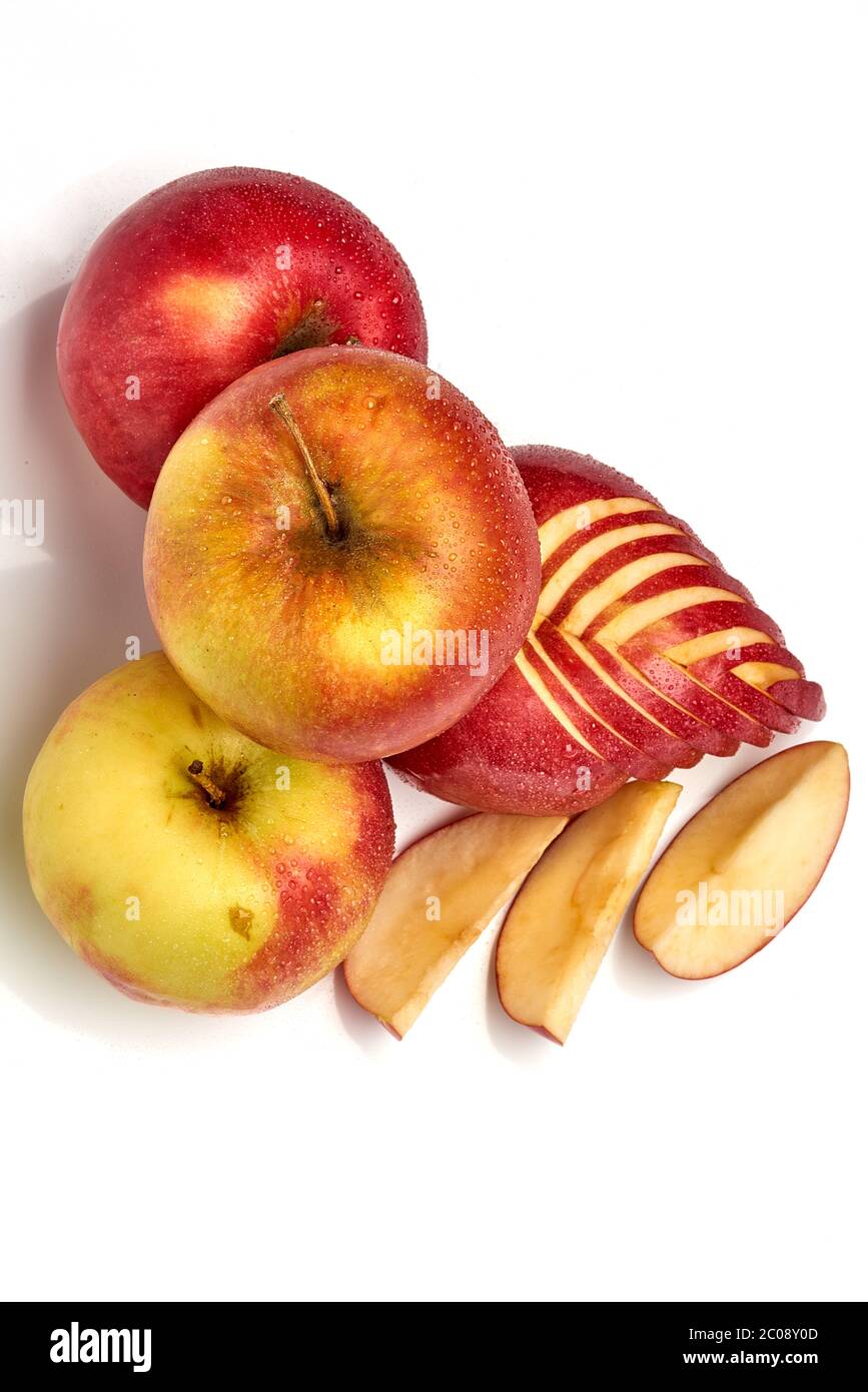 Isolated apples. Whole red apple fruit with slice (cut) isolated on ...