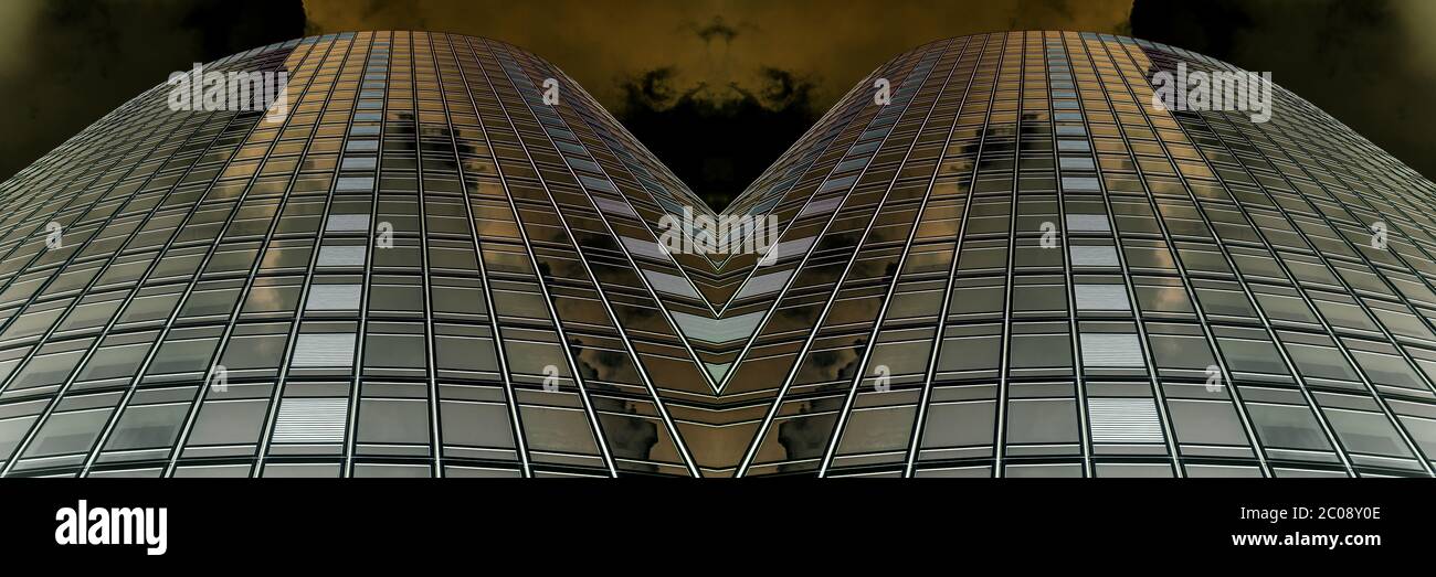 underside panoramic and perspective view to steel glass high rise ...