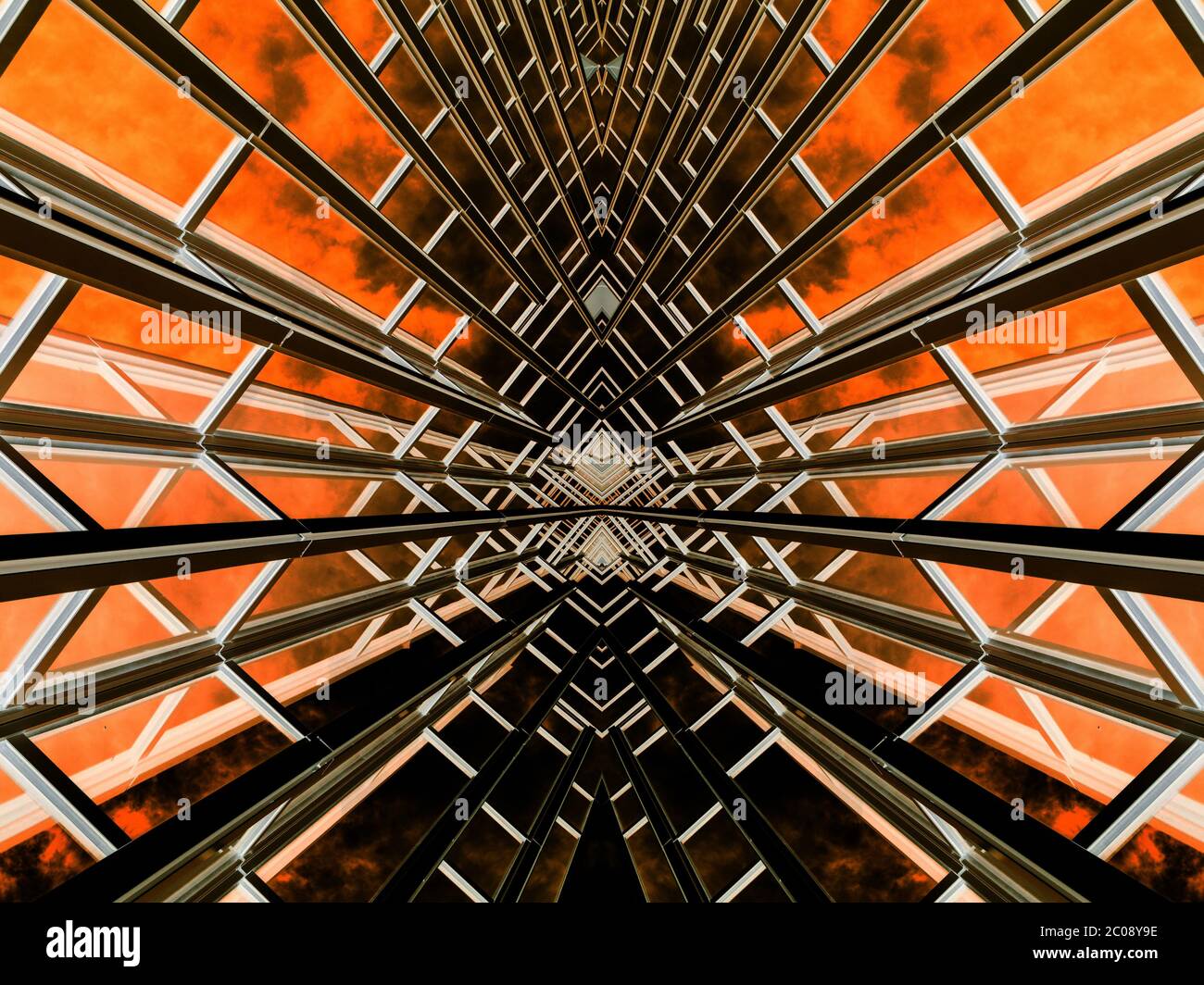 underside panoramic and perspective view to steel glass high rise ...