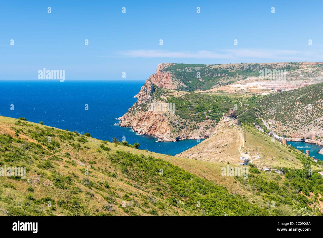 Scenic view of Balaclava bay with yachts from the ruines of Genoese ...
