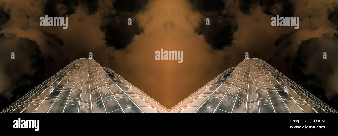 underside panoramic and perspective view to steel glass high rise ...