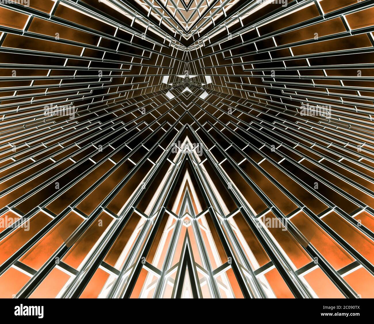 underside panoramic and perspective view to steel glass high rise ...