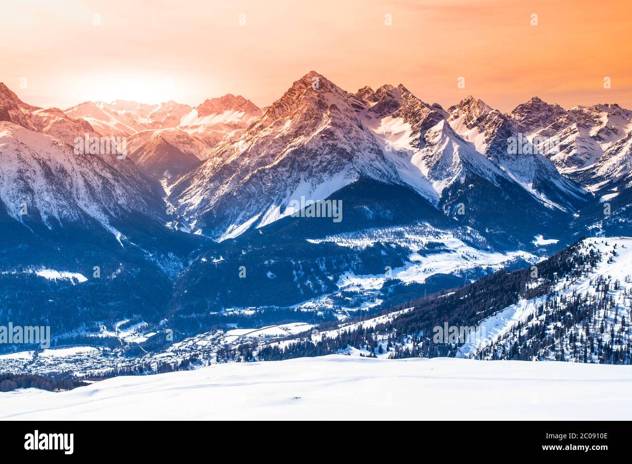 Majestic sunset in winter mountains, Austrian Alps Stock Photo - Alamy