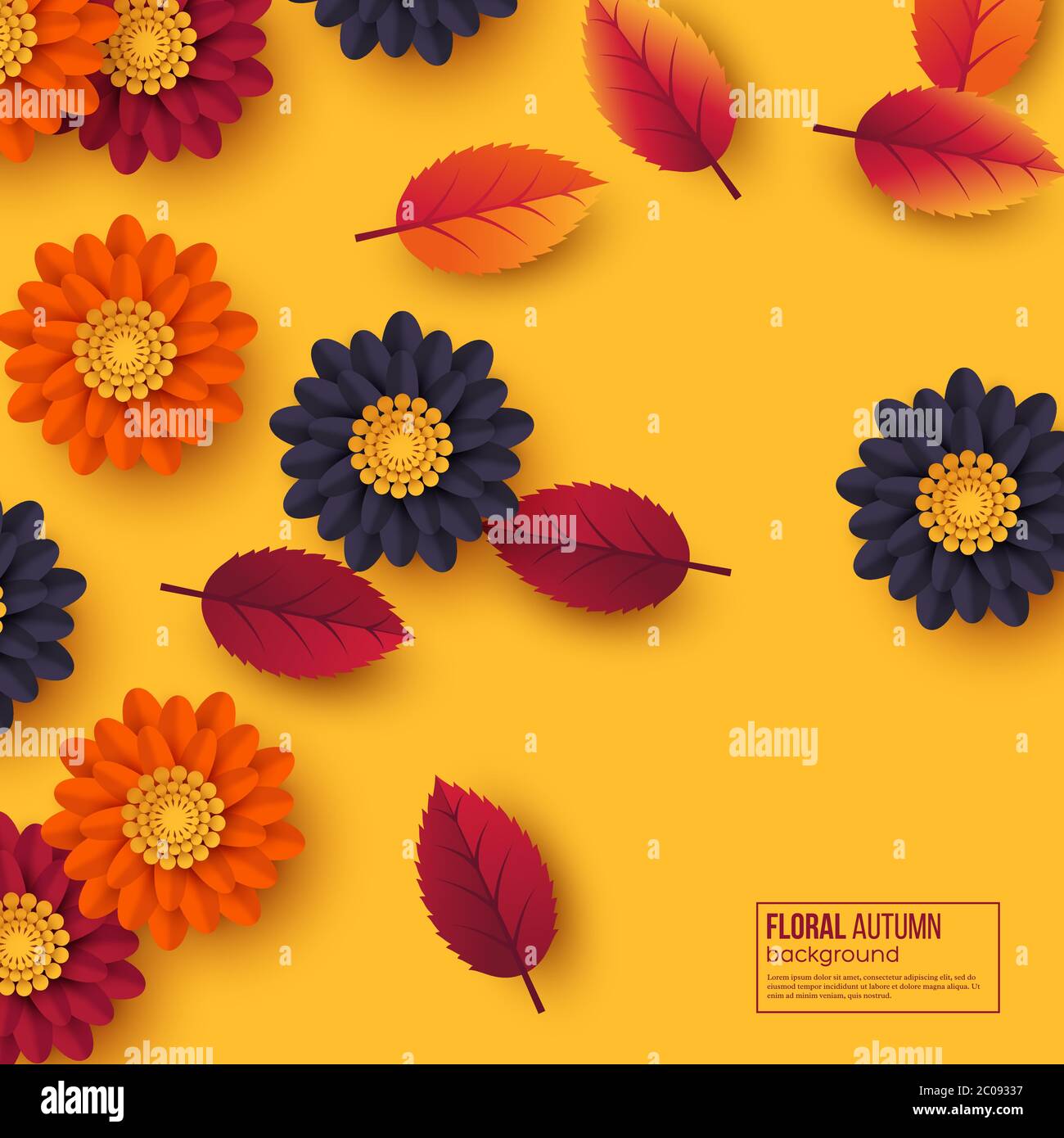 Floral autumn background with 3d paper cut style flowers and leaves ...