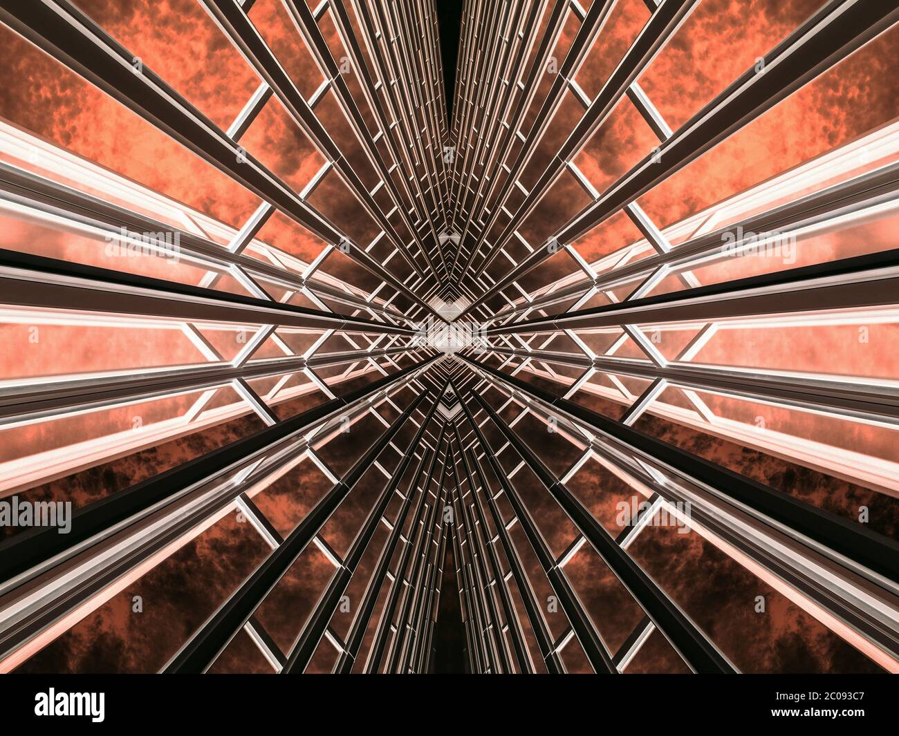 underside panoramic and perspective view to steel glass high rise ...