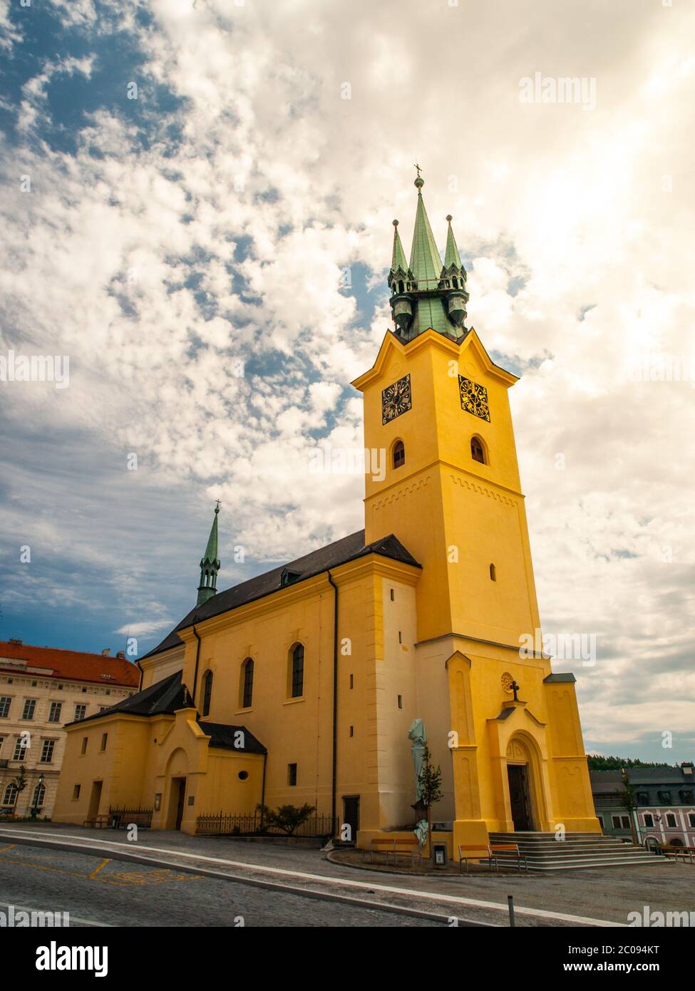 St. James church on main square in Pribram, Czech Republic Stock Photo ...