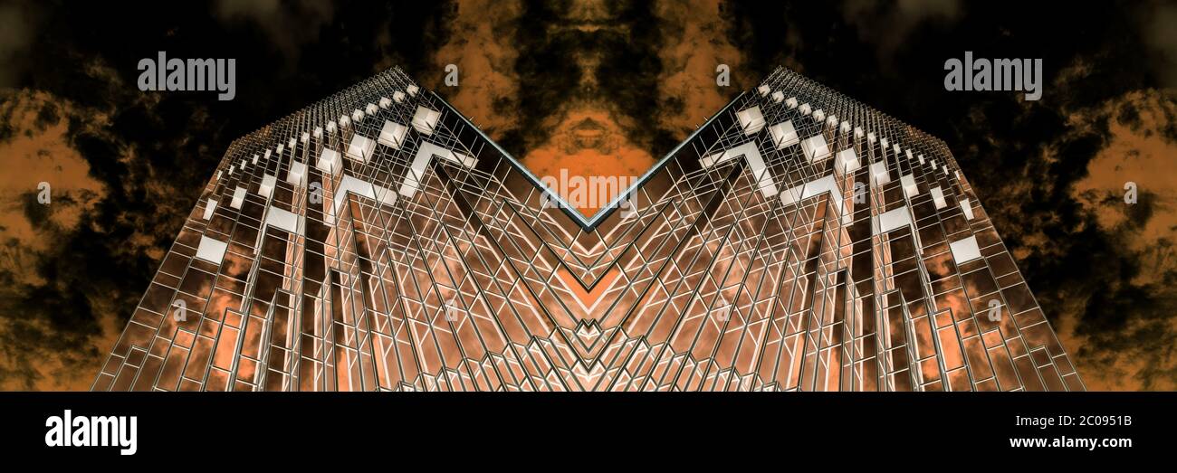 underside panoramic and perspective view to steel glass high rise ...