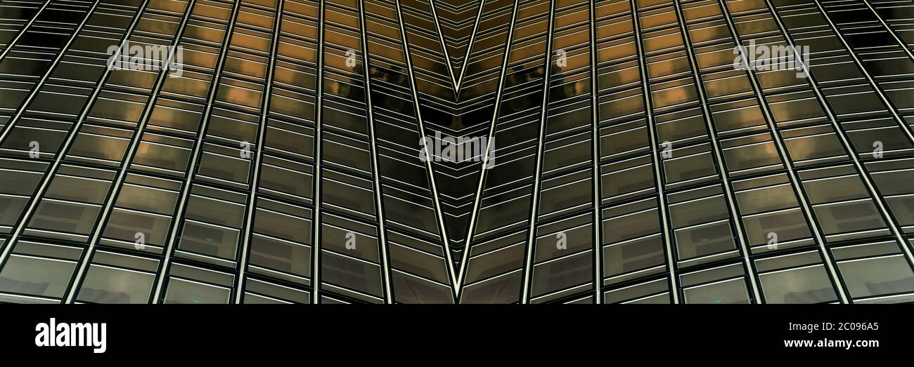 underside panoramic and perspective view to steel glass high rise ...