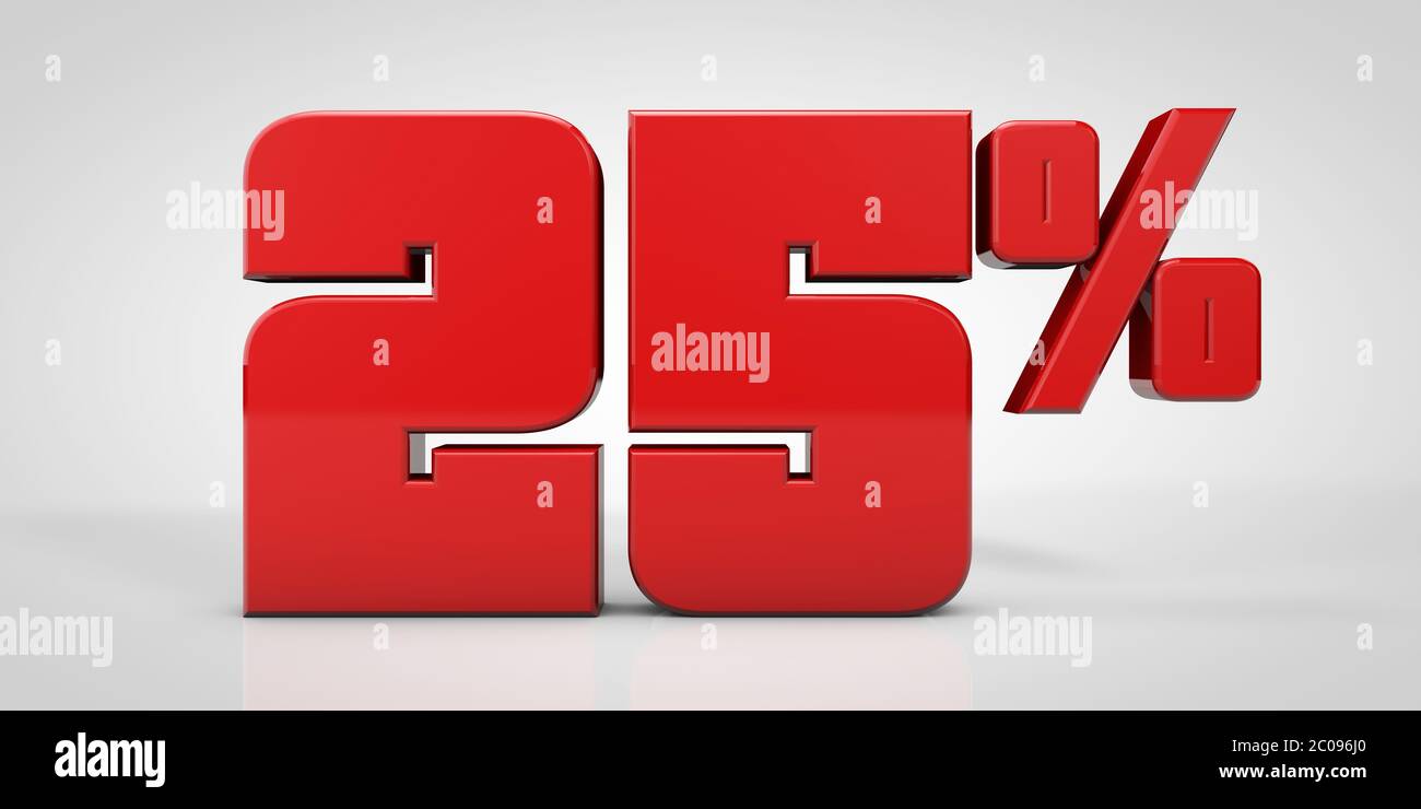 25% red text isolated on white background, 3d render illustration Stock ...