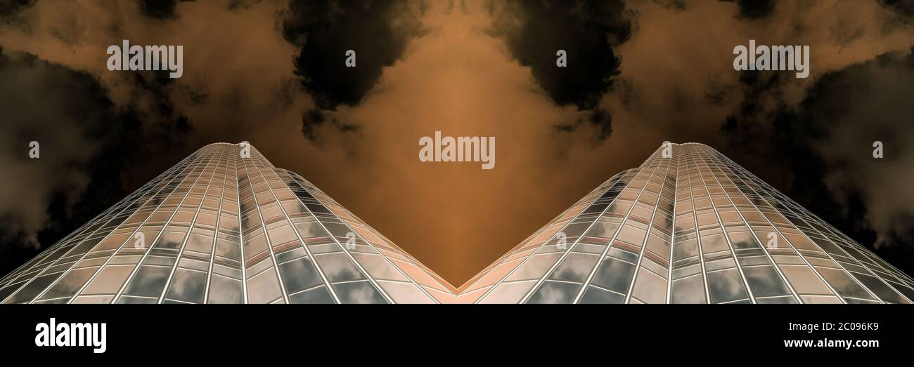 underside panoramic and perspective view to steel glass high rise ...