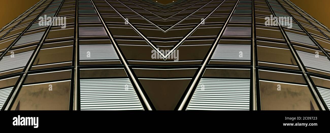 underside panoramic and perspective view to steel glass high rise ...