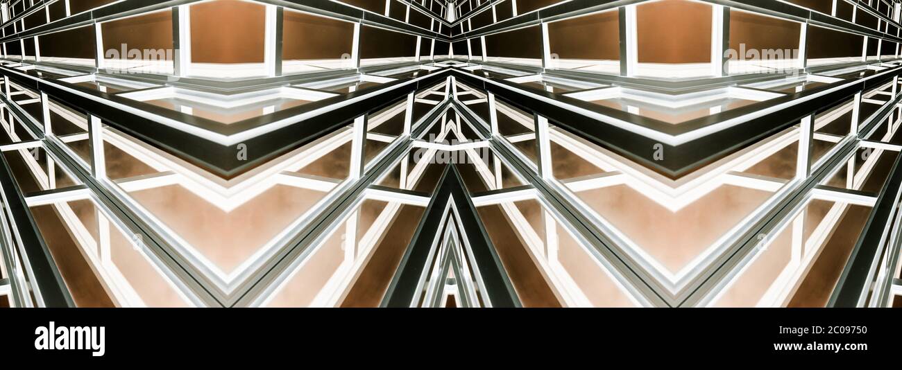 underside panoramic and perspective view to steel glass high rise ...