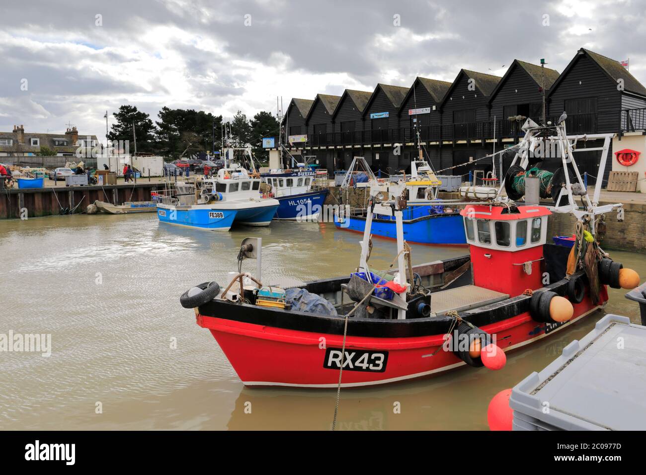 Fishing boats in Whitstable Harbour, Whitstable town, Kent County ...