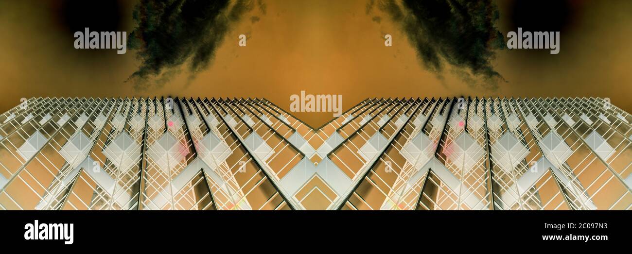 underside panoramic and perspective view to steel glass high rise ...