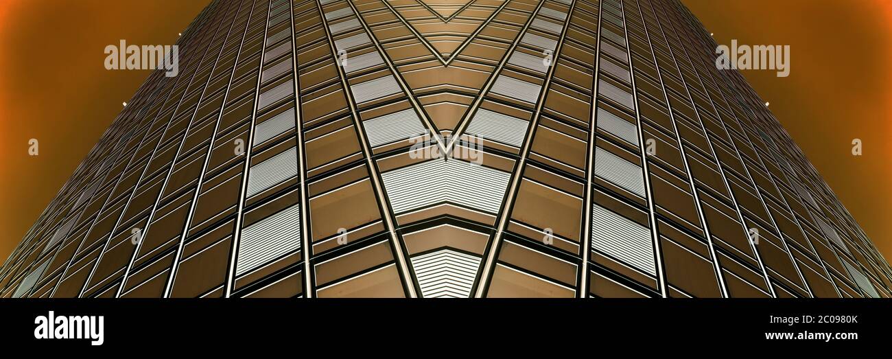 underside panoramic and perspective view to steel glass high rise ...