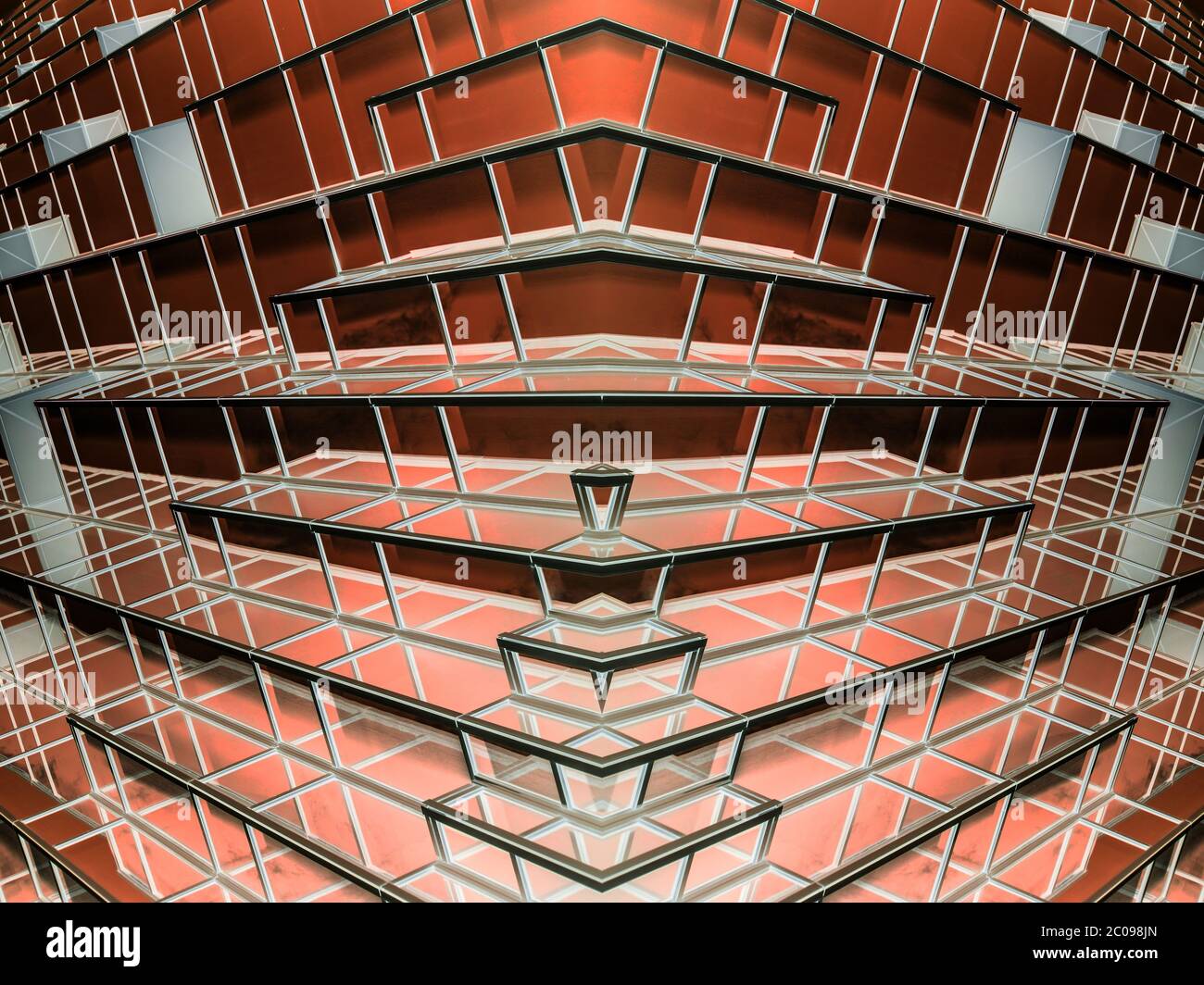 underside panoramic and perspective view to steel glass high rise ...