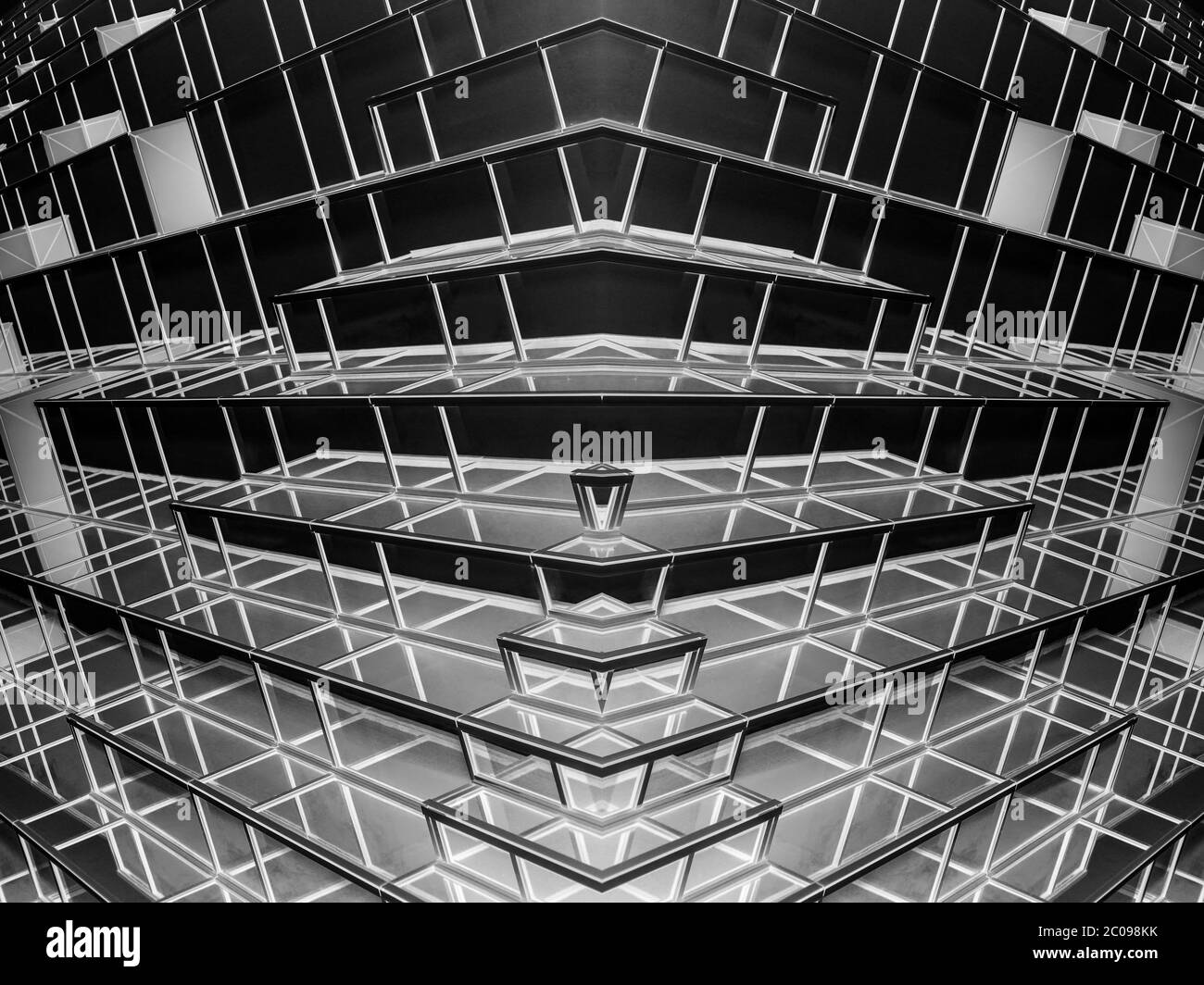 underside panoramic and perspective view to steel glass high rise ...