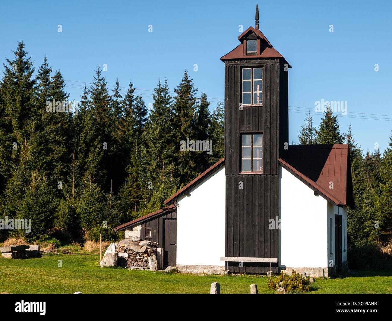 Rural fire station with wooden tower in small village Stock Photo - Alamy