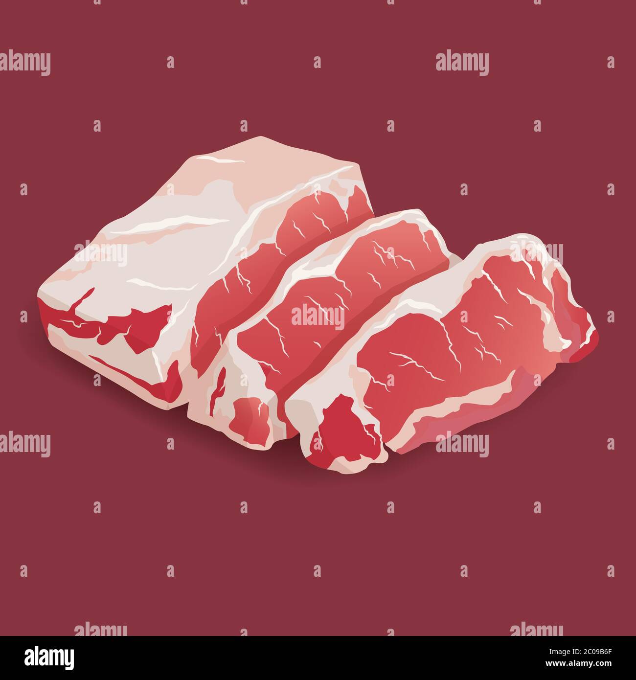 Raw fresh meat marble beef steak vector isolated on white. Fresh meat ...