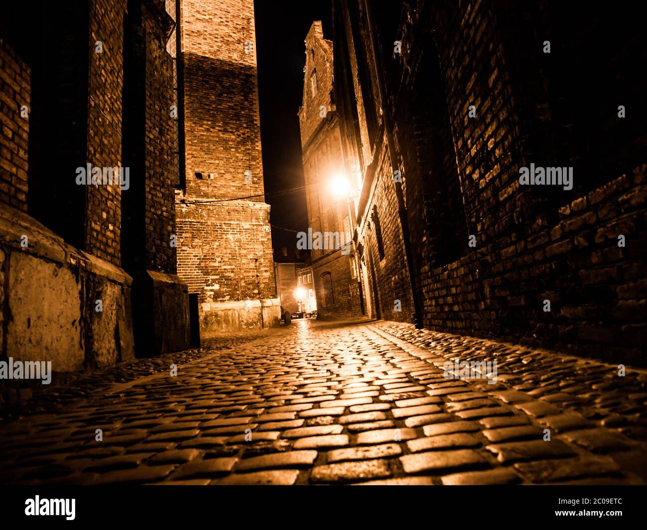 Cobblestone Street Night