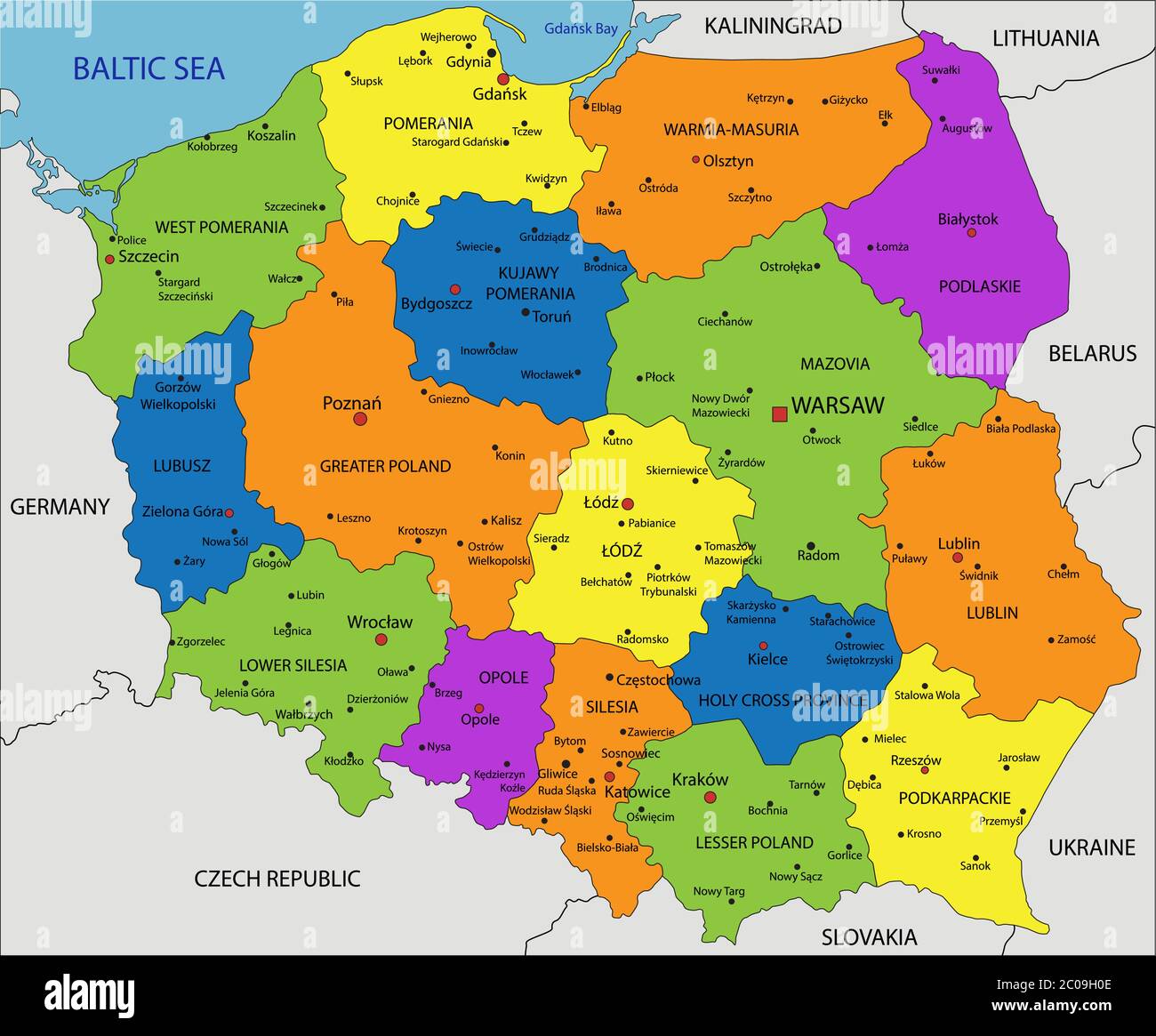 Colorful Poland political map with clearly labeled, separated layers ...