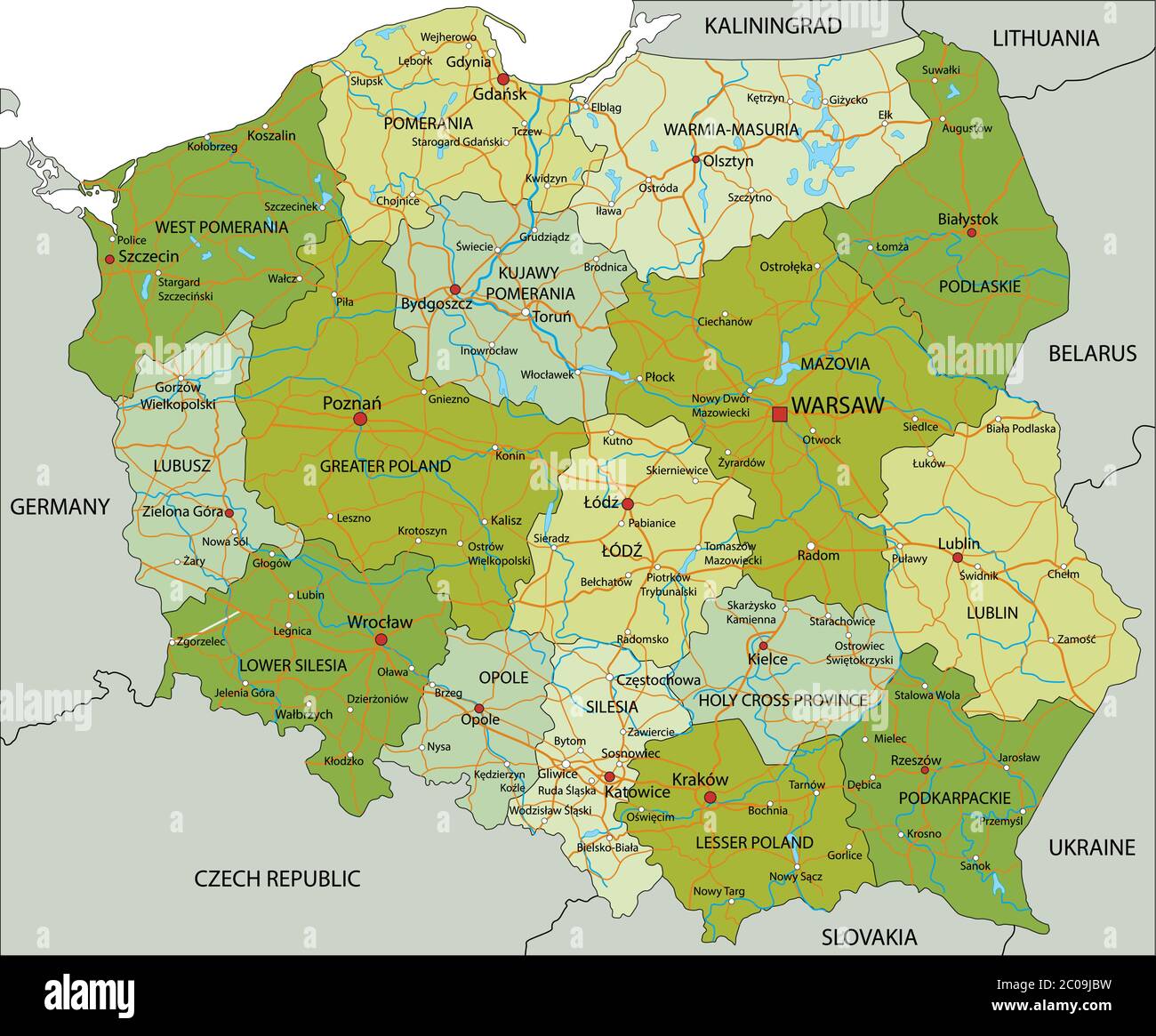 Highly detailed editable political map with separated layers. Poland ...