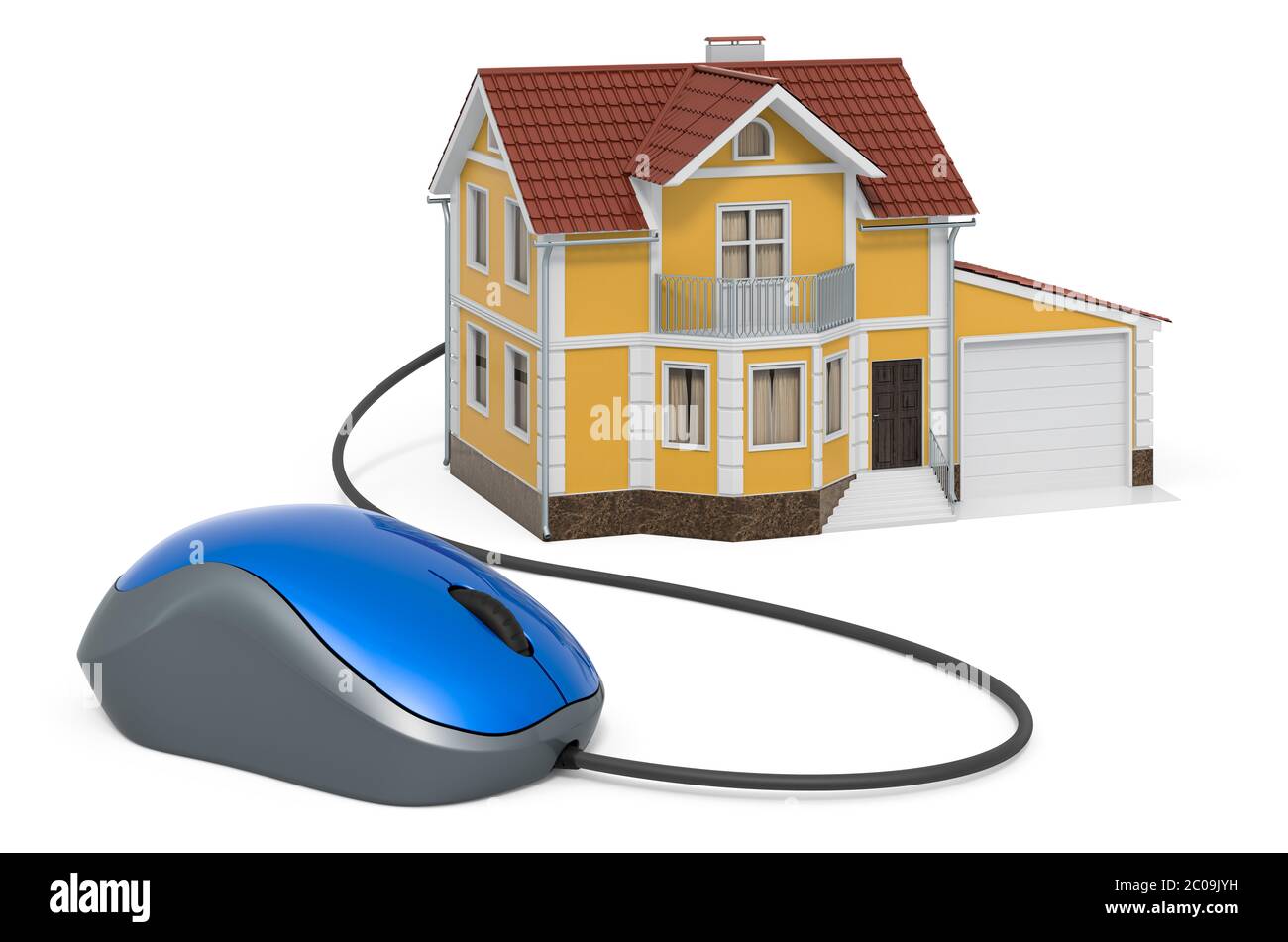 House with computer mouse. 3D rendering isolated on white background ...