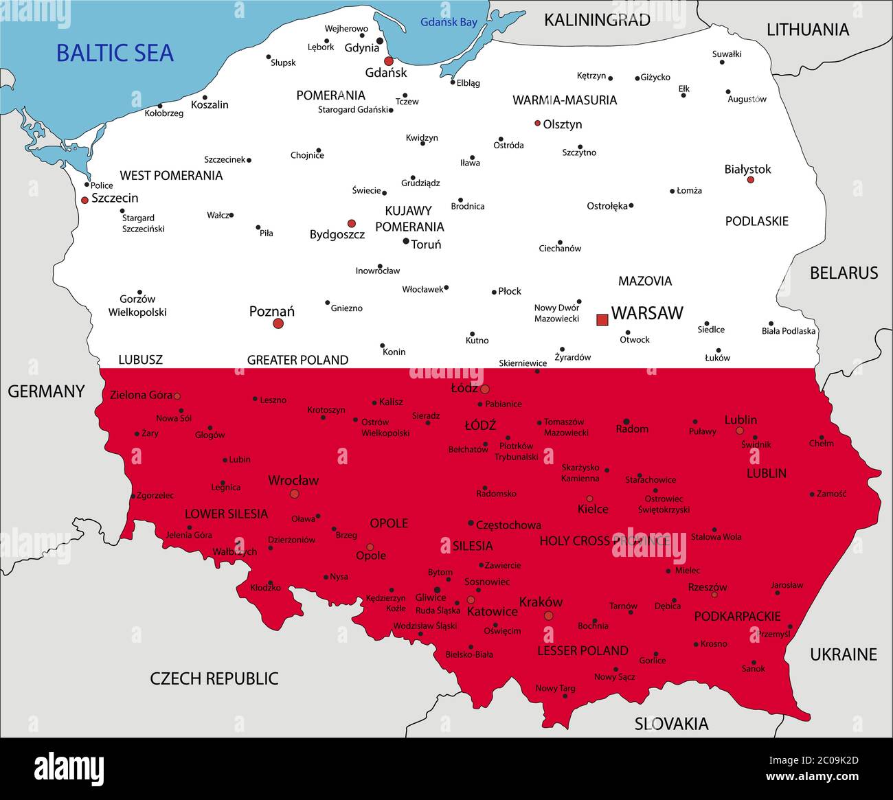 Poland highly detailed political map with national flag isolated on ...