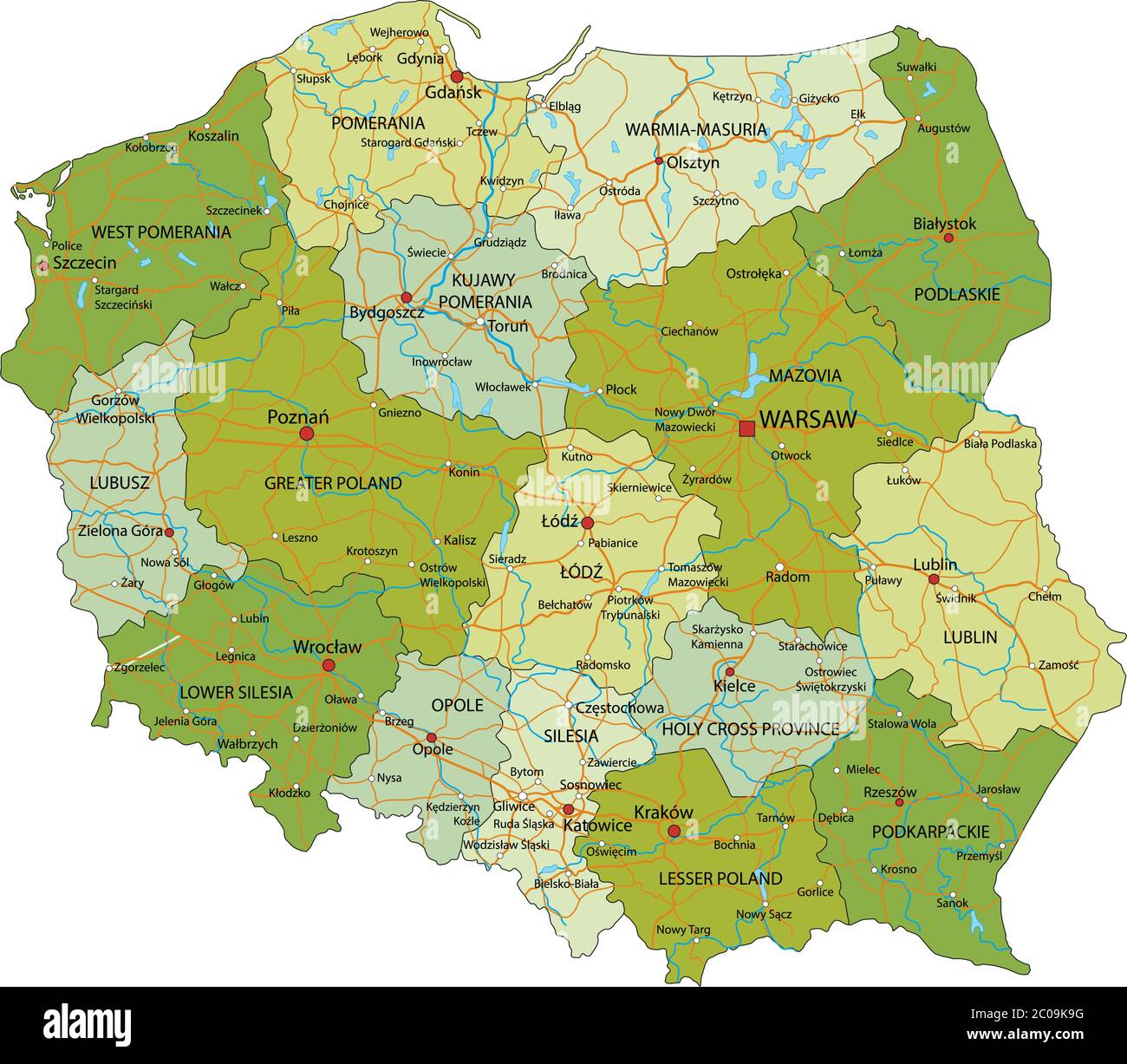 Highly detailed editable political map with separated layers. Poland ...