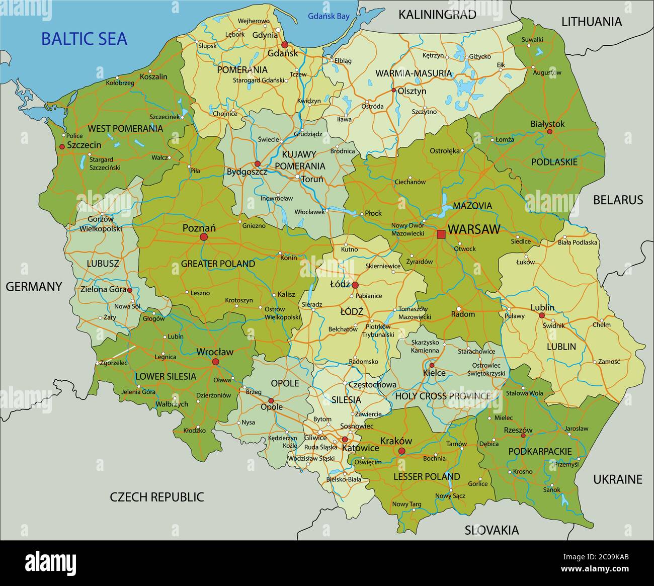Highly detailed editable political map with separated layers. Poland ...
