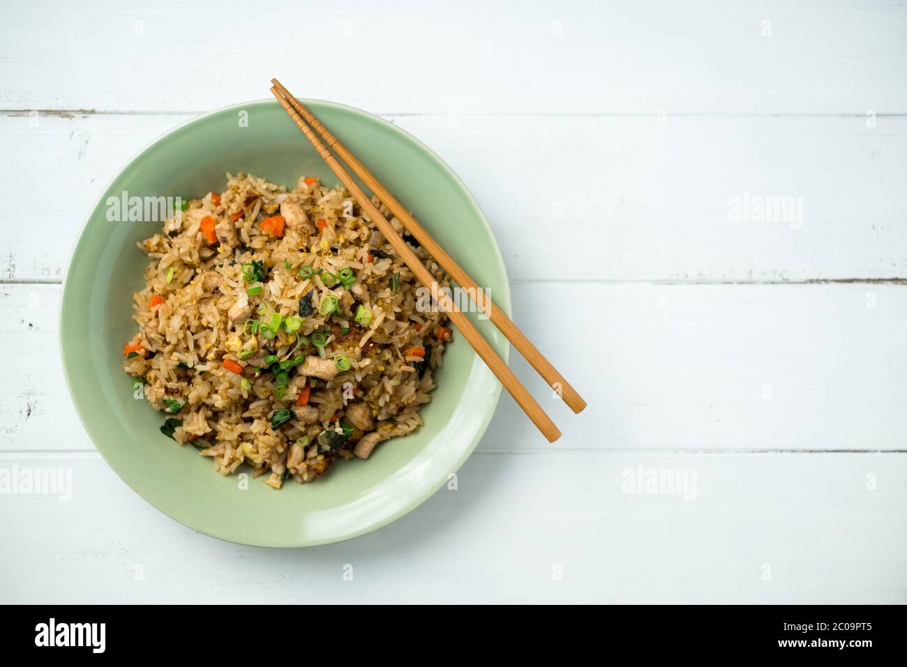 Fried Rice Top View on White Background. Plate of fried rice with ...
