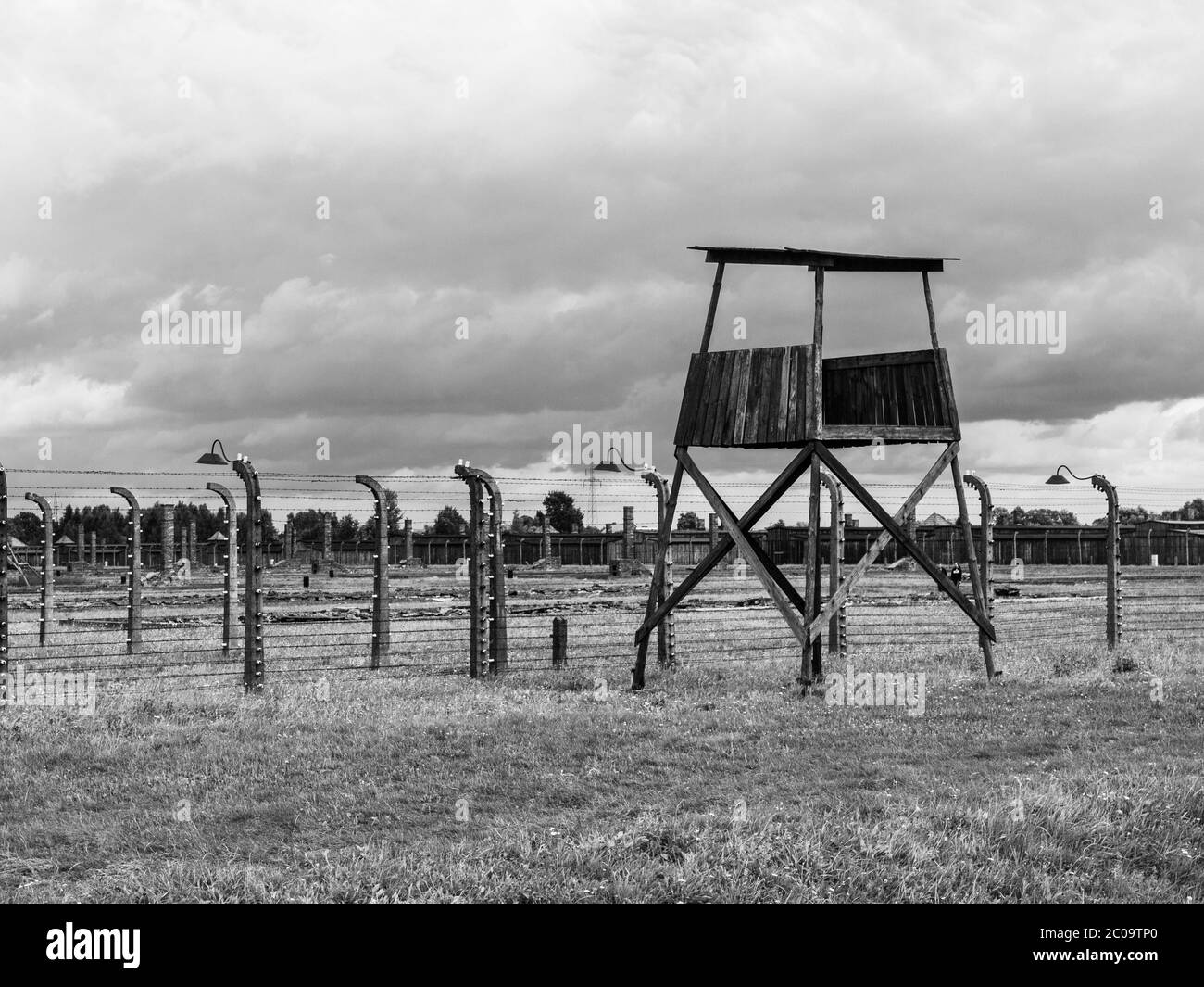 OSWIECIM, POLAND - AUGUST 17, 2014: Simple wooden guard post in ...
