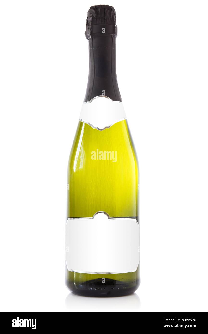 Bottle of champagne with white label Stock Photo - Alamy