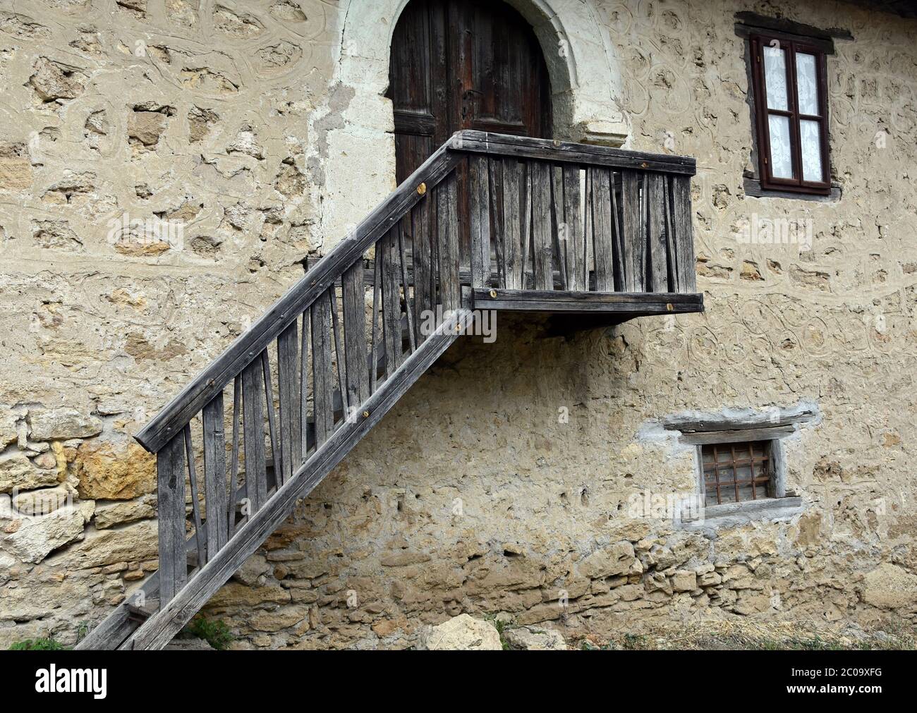 Old wooden stairs on the side of the house Stock Photo - Alamy