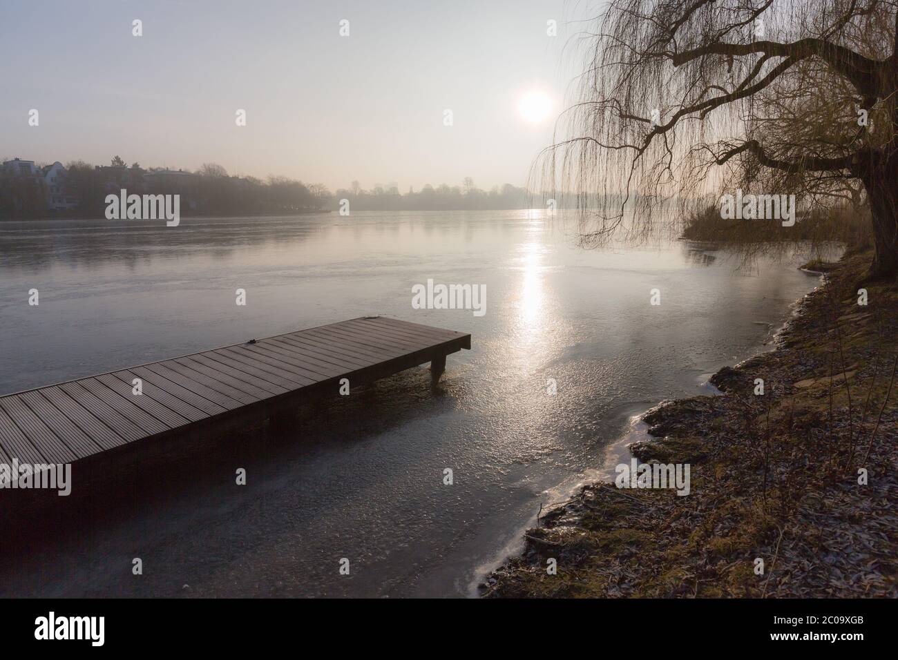 Boardwalk on alster lake in winter Stock Photo - Alamy