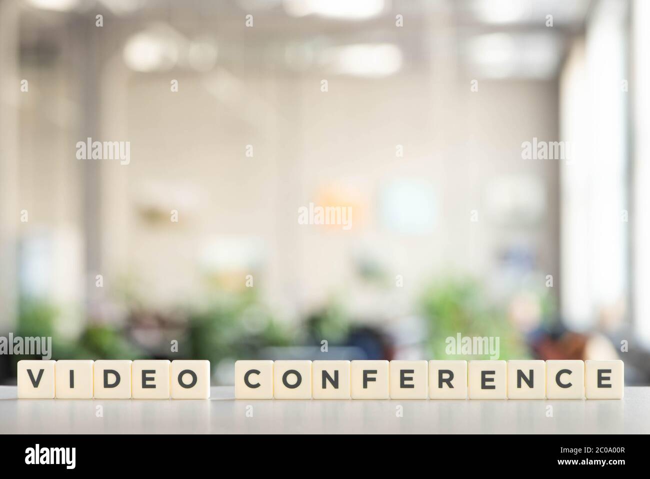 white cubes with video conference lettering on white desk Stock Photo ...
