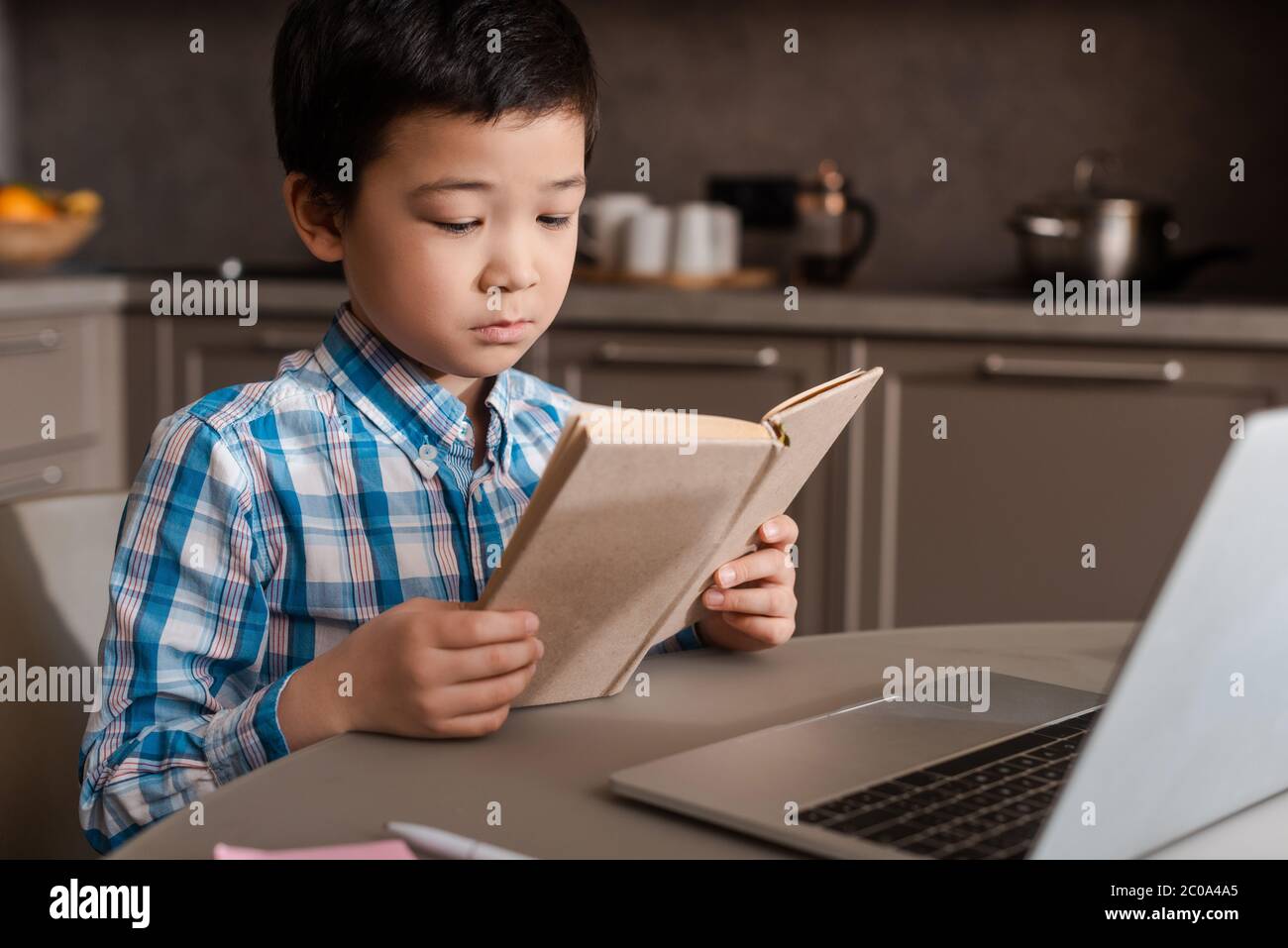 Asian boy reading book hi-res stock photography and images - Alamy