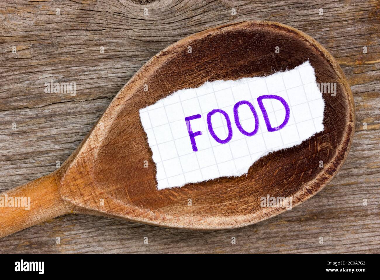 Wooden spoon with word FOOD Stock Photo - Alamy