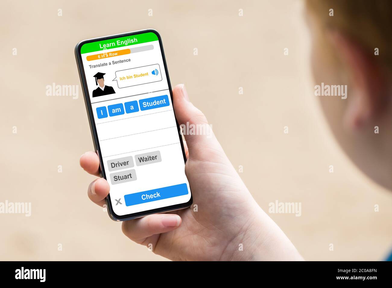 Teenager Using English Language Learning App On Mobile Phone Stock ...