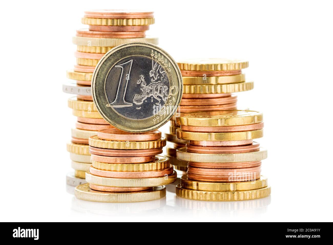 Different height stacks of Euro coins Stock Photo - Alamy
