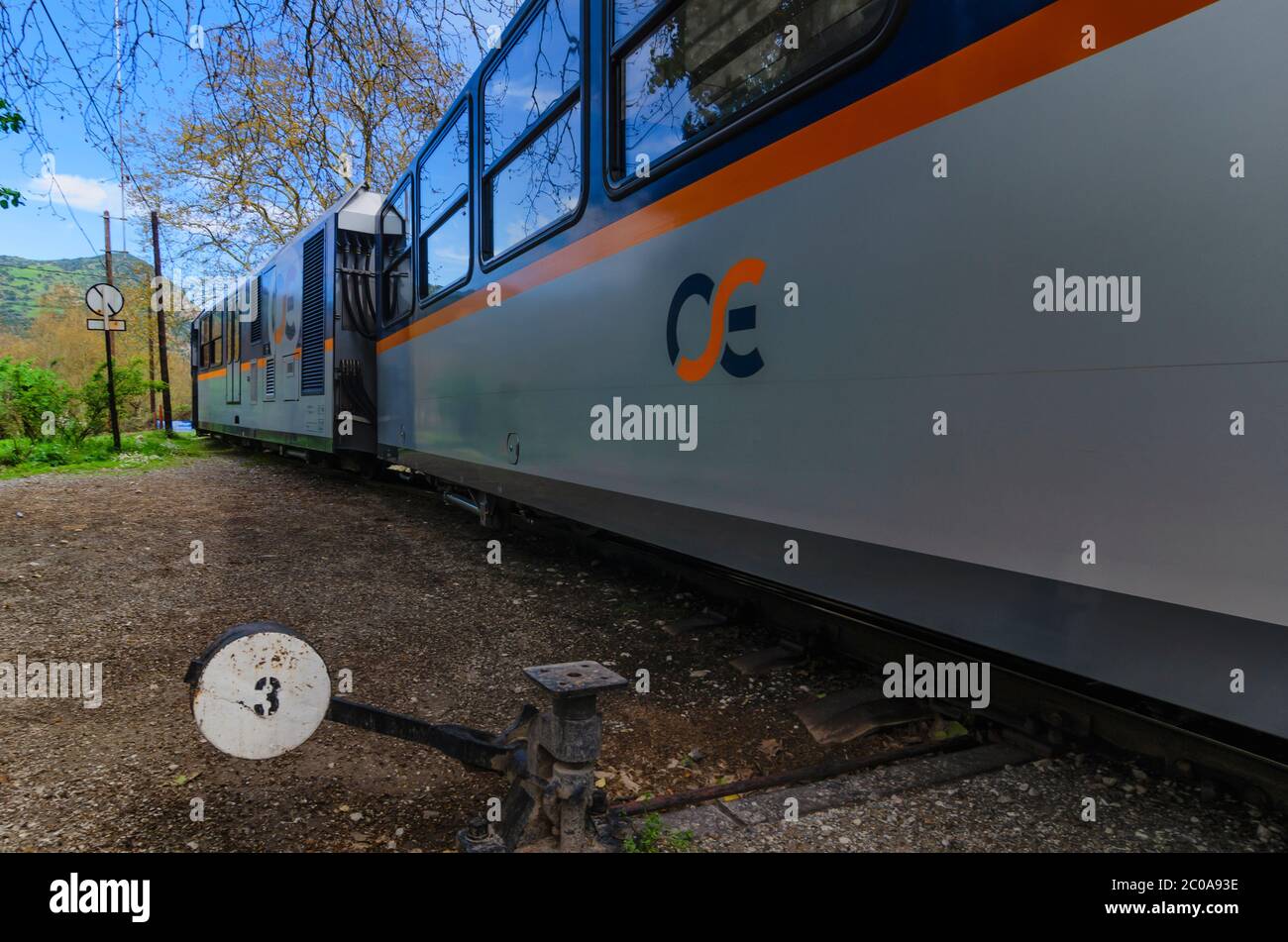 Zachlorou, Peloponnese / Greece The "Odontotos" rack railway train ...