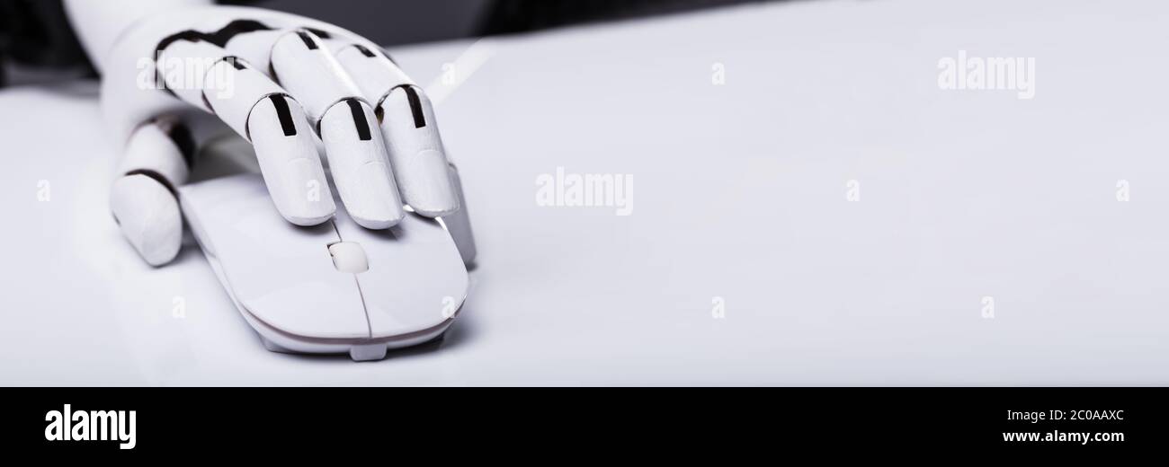 AI Robot Hand With Computer Mouse. Artificial Intelligence Stock Photo ...