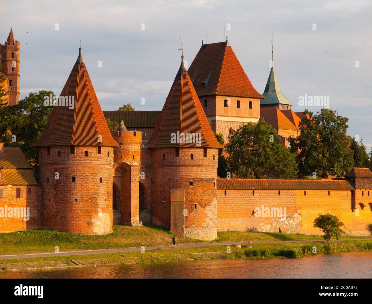 Two fortification towers at Nogat River in Malbork, Poland Stock Photo ...