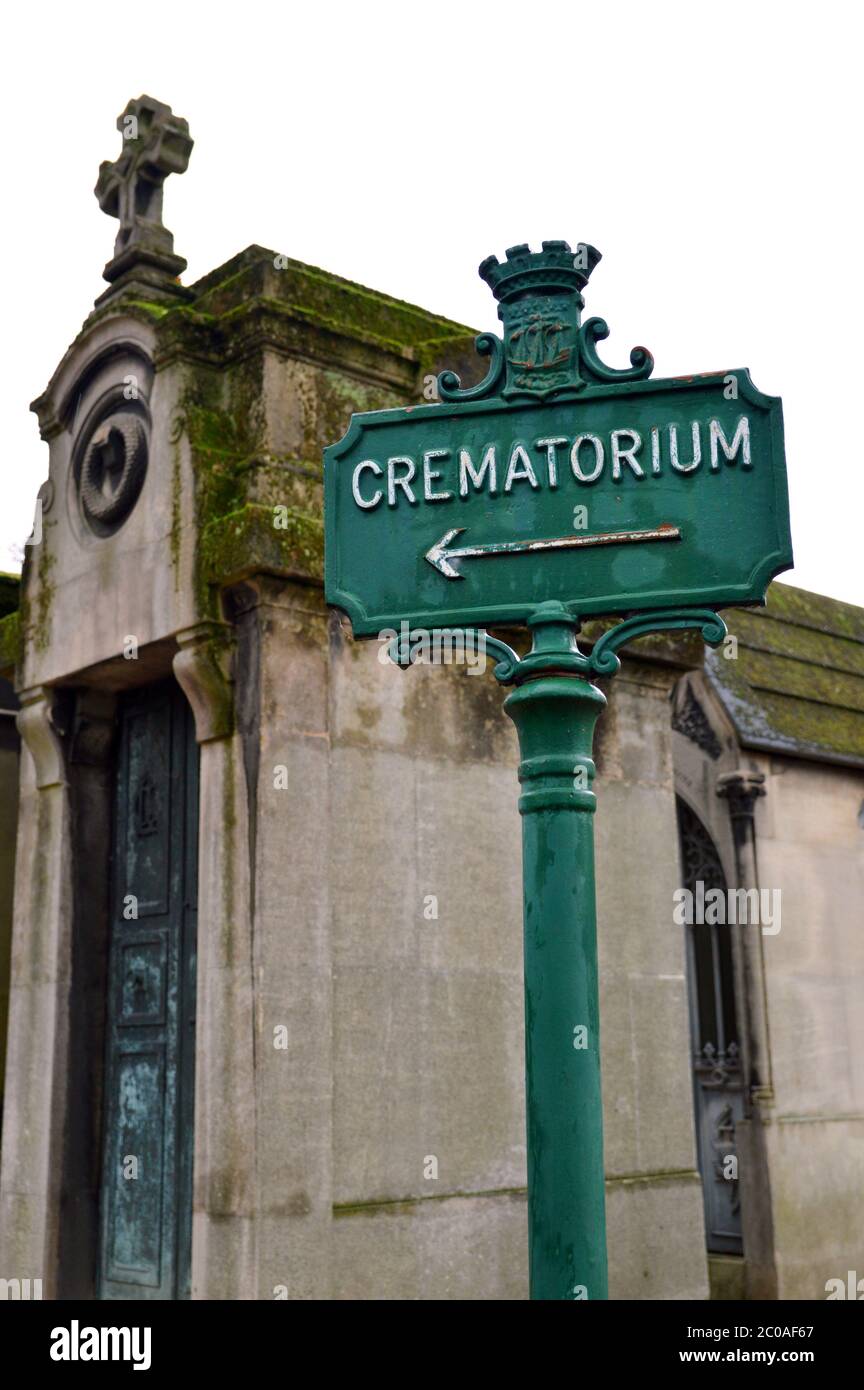 A direction sign in a cemetery, which gives the direction of a ...