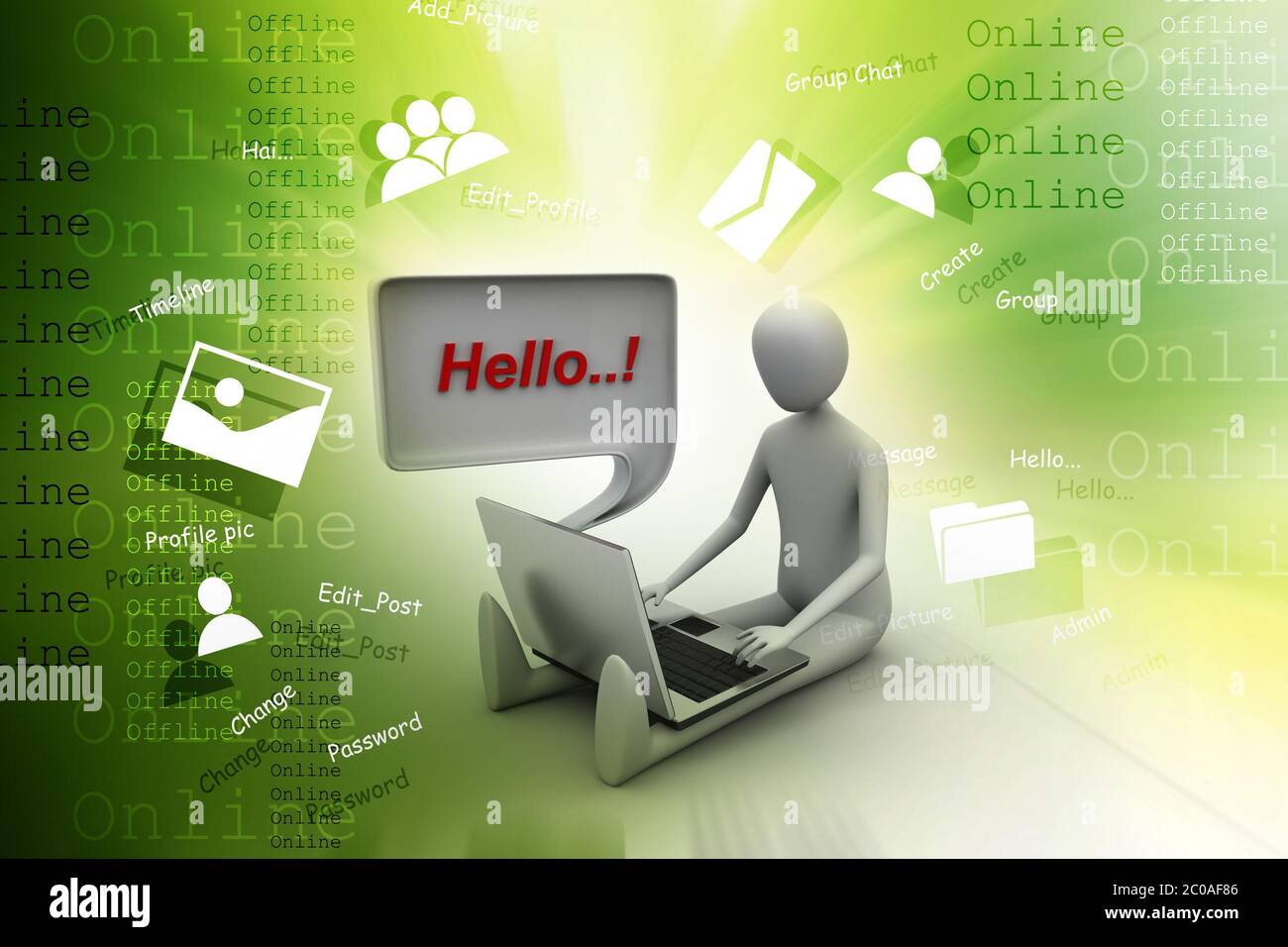3d person chatting with laptop Stock Photo - Alamy