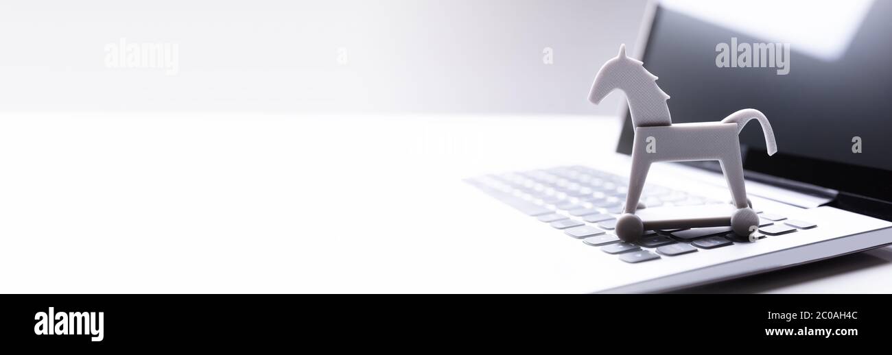 Trojan Horse. Laptop Screen Virus. Cyber Crime Stock Photo - Alamy