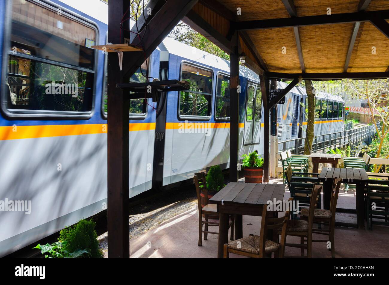 Zachlorou, Peloponnese / Greece. The "Odontotos" rack railway train ...