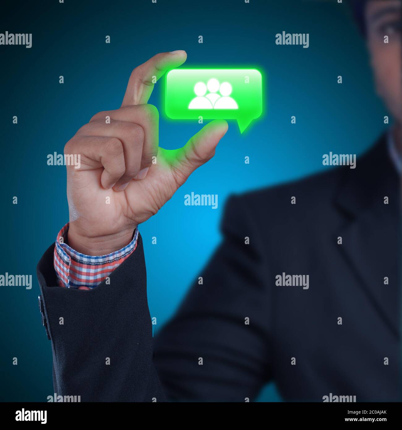 Man showing chat bubble Stock Photo - Alamy